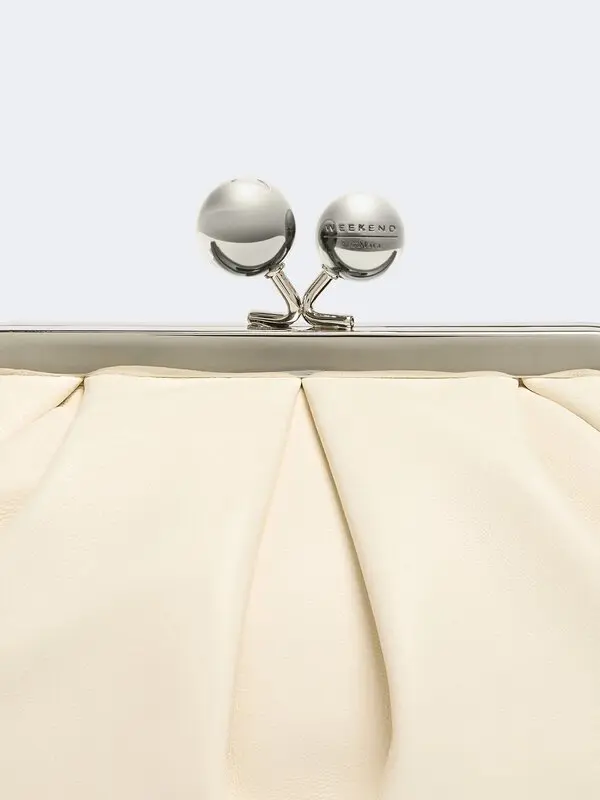 Max Mara Prati Pleated Clutch Bag With Chain Strap - Ivory