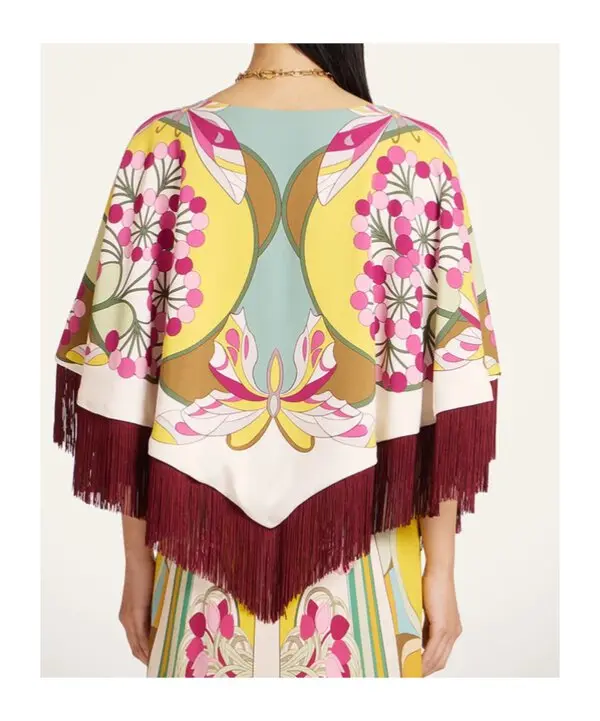 La DoubleJ Reversible Mini Poncho Top With Fringe