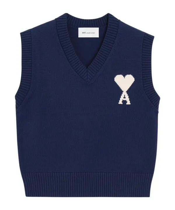 AMI Paris De Coeur V-neck Knitted Vest - Black
