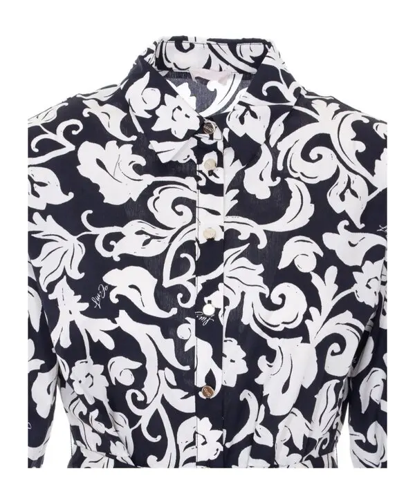 Liu Jo Short Sleeve Floral Print Midi Dress With Belt - Black