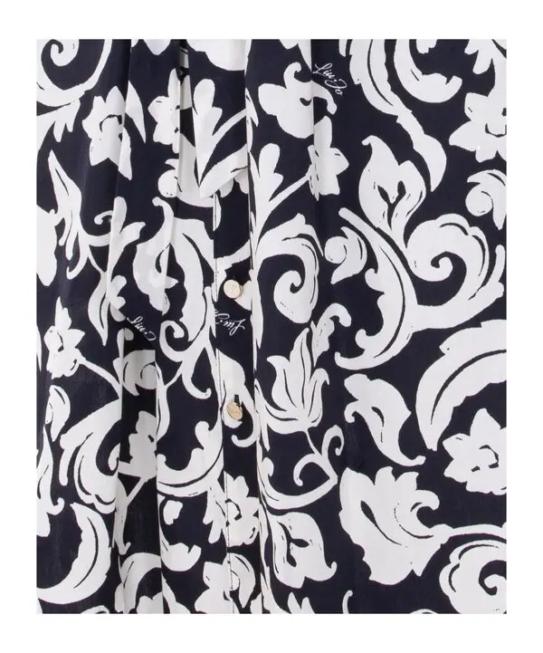 Liu Jo Short Sleeve Floral Print Midi Dress With Belt - Black