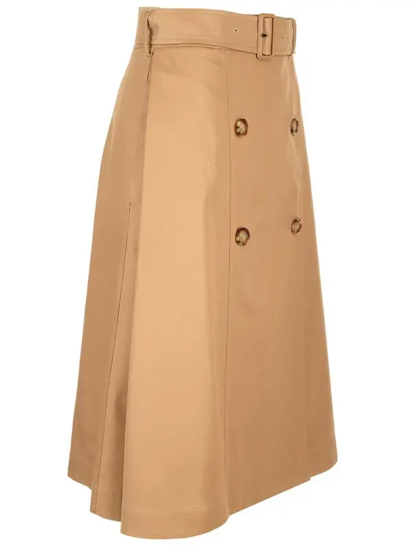 Burberry Belted Double Breasted Flared Skirt