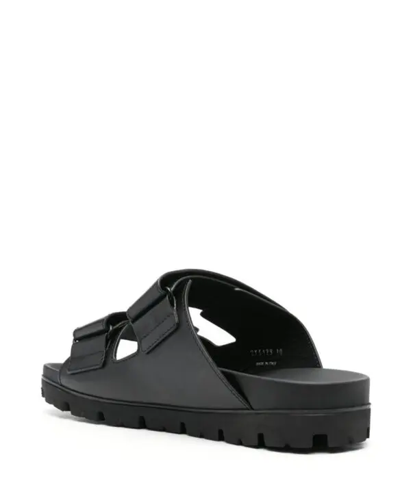 Prada Enamel Triangle Slip-on Sandals - Black