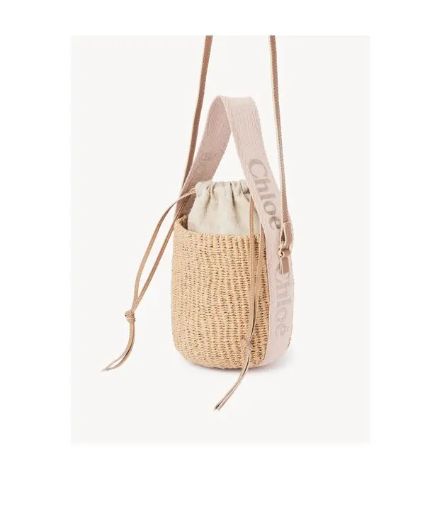 Chloé Woody Drawstring Small Basket Bag - Nude