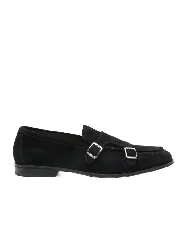 DOUCAL'S Suede Double Monk Strap Shoes - Black