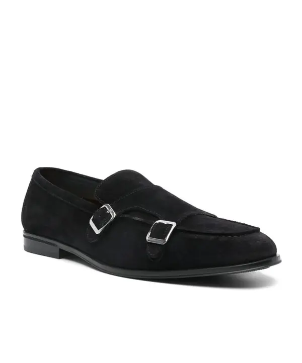 DOUCAL'S Suede Double Monk Strap Shoes - Black