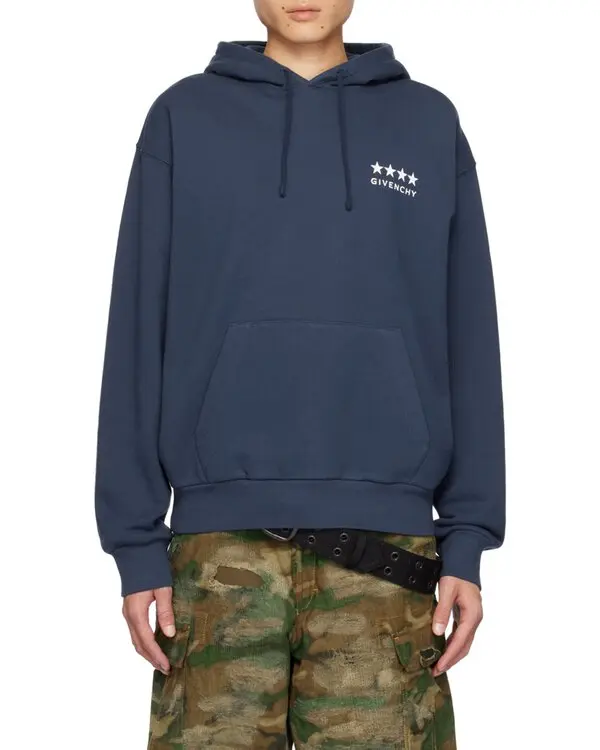 Givenchy Embroidered Logo Drawstring Hoodie - Blue