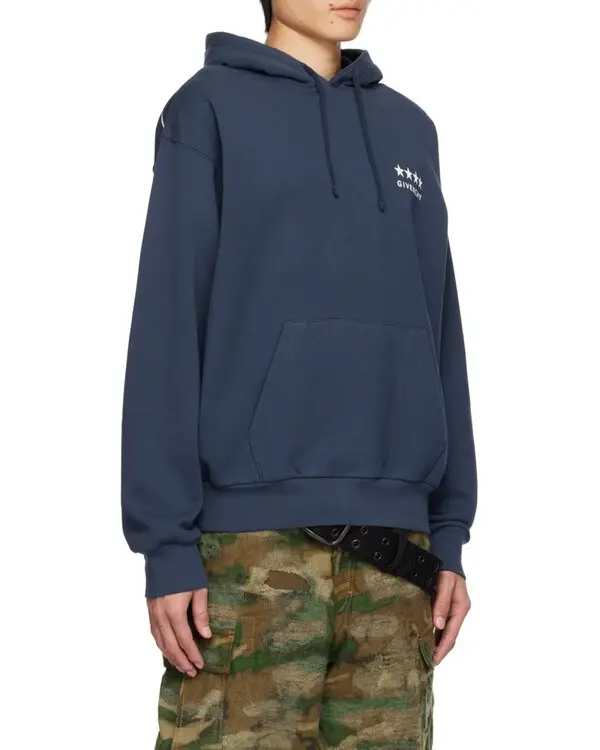 Givenchy Embroidered Logo Drawstring Hoodie - Blue