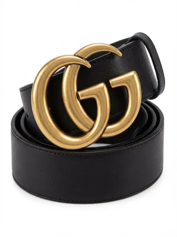 Gucci Gg Buckle Leather Belt - Black