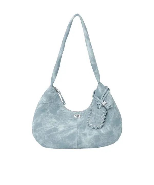 GANNI Bleached Medium Hobo Bag - Blue