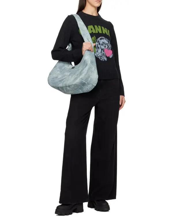 GANNI Bleached Medium Hobo Bag - Blue