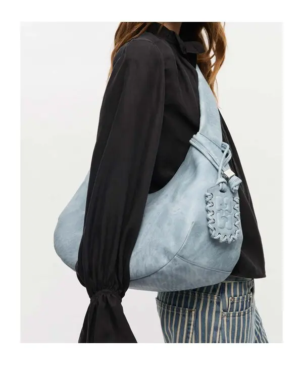 GANNI Bleached Medium Hobo Bag - Blue