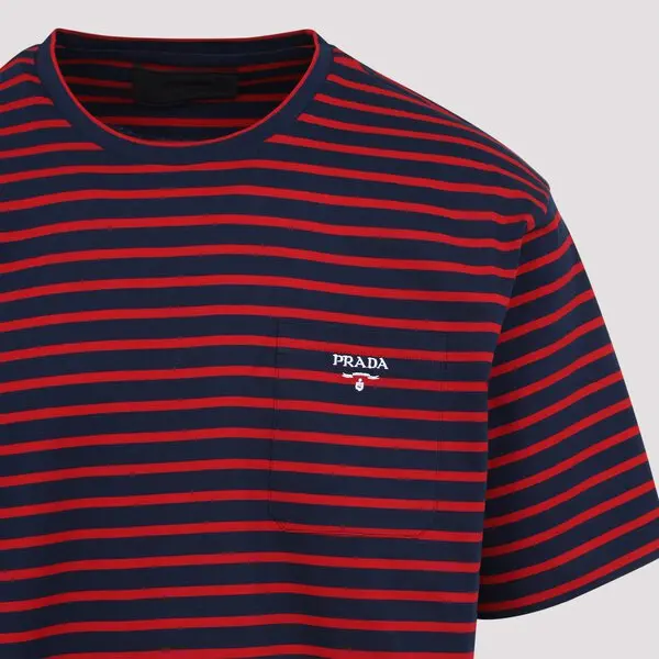 Prada Logo Embroidered Striped T-shirt - Red/blue