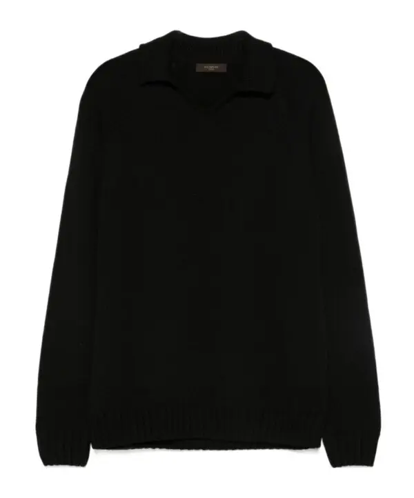 ZANONE Wool Knit Polo Neck Long Sleeve Sweater - Black