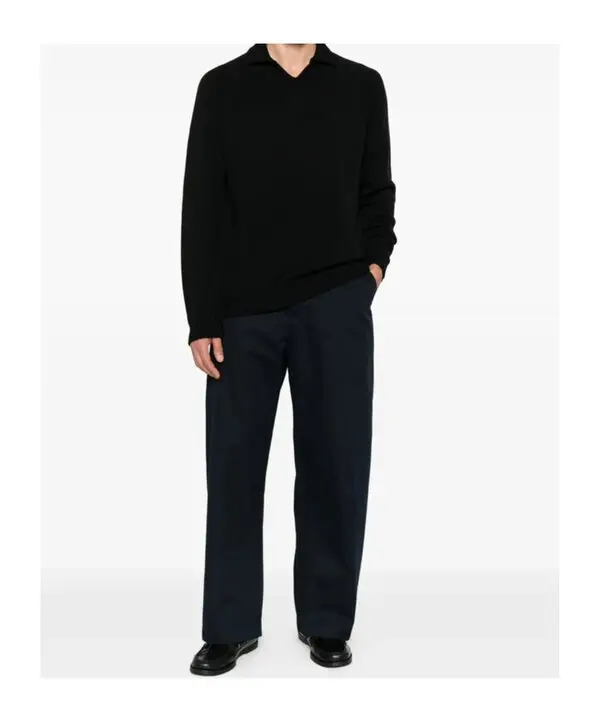 ZANONE Wool Knit Polo Neck Long Sleeve Sweater - Black