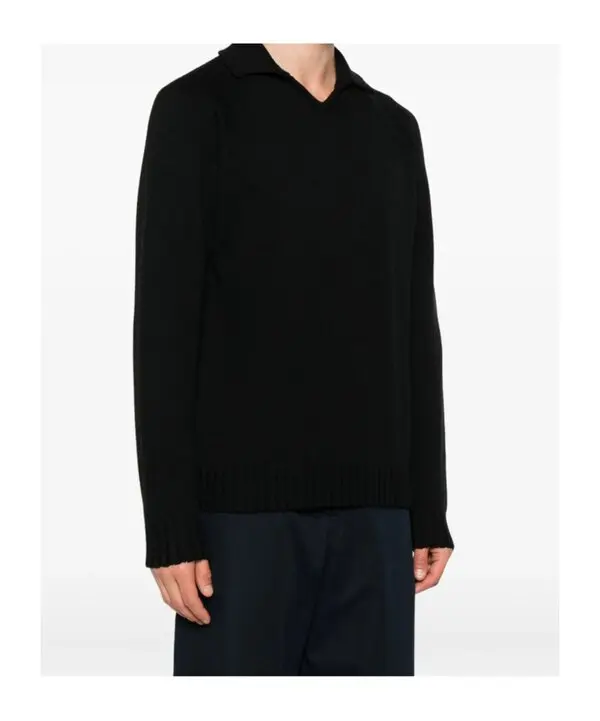 ZANONE Wool Knit Polo Neck Long Sleeve Sweater - Black