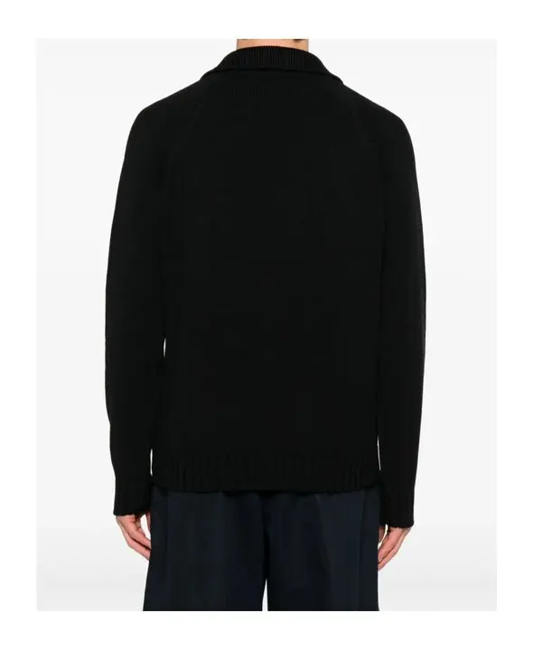ZANONE Wool Knit Polo Neck Long Sleeve Sweater - Black