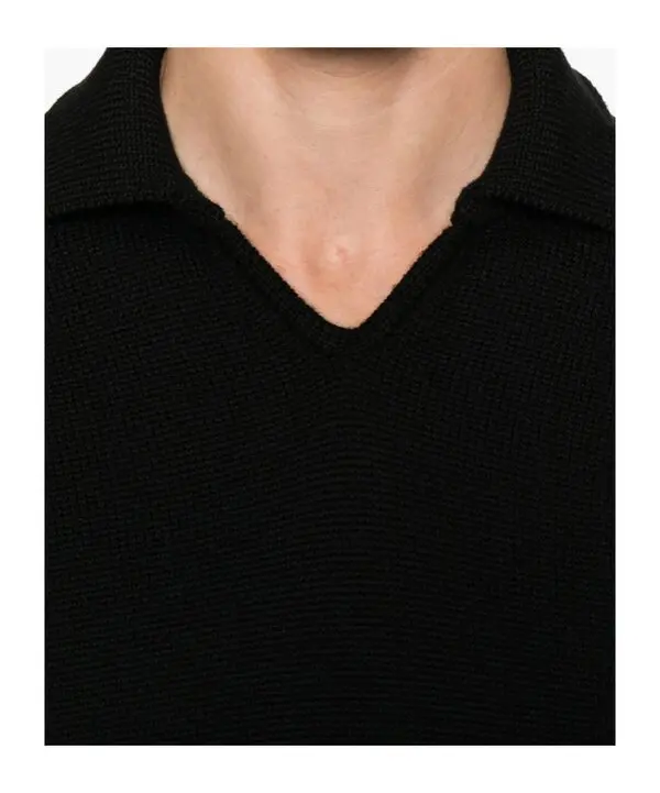ZANONE Wool Knit Polo Neck Long Sleeve Sweater - Black