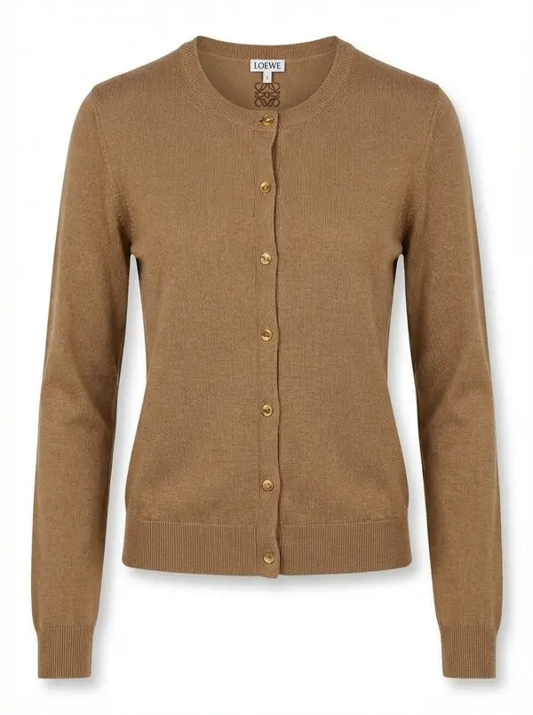 Loewe Long Sleeve Crew Neck Button-front Sweater - Brown