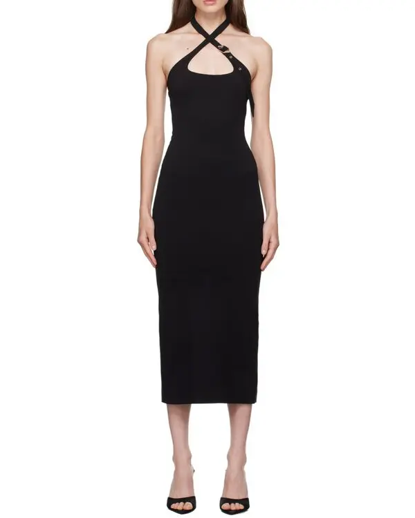 Attico Halterneck Midi Dress With Buckle Detail
