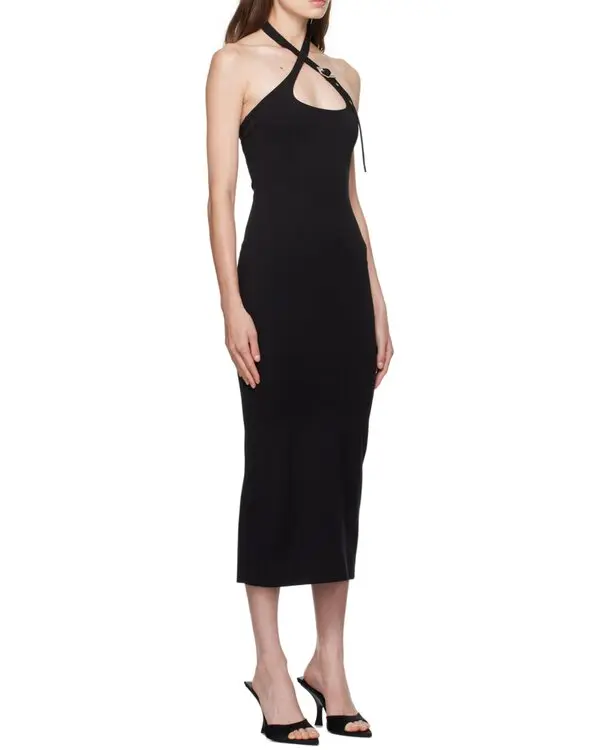 Attico Halterneck Midi Dress With Buckle Detail