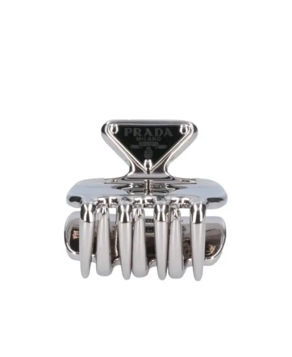 Prada Logo Detailed Claw Hair Clip - Gray