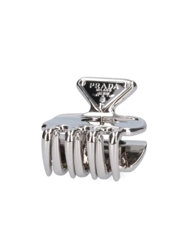 Prada Logo Detailed Claw Hair Clip - Gray