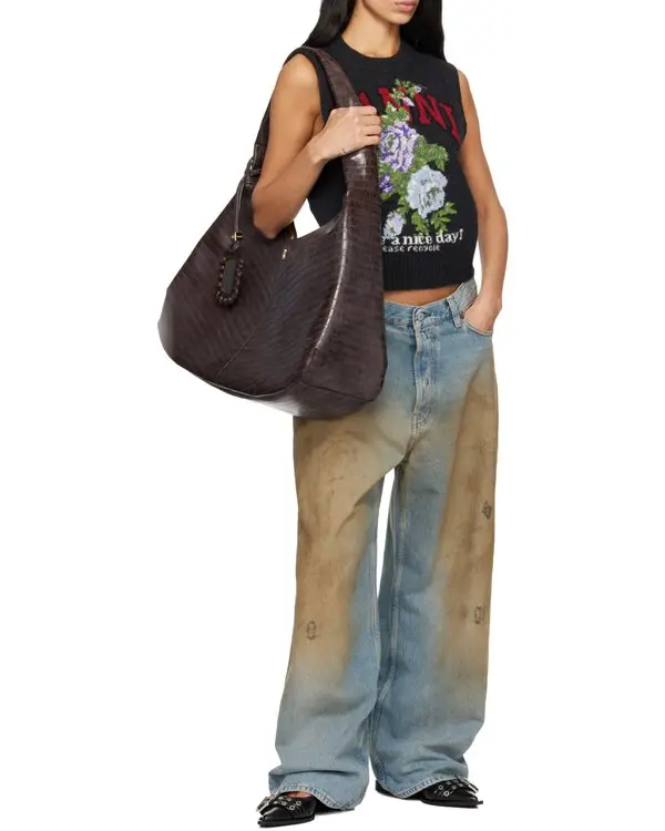 GANNI Croc Effect Extra Large Hobo Bag