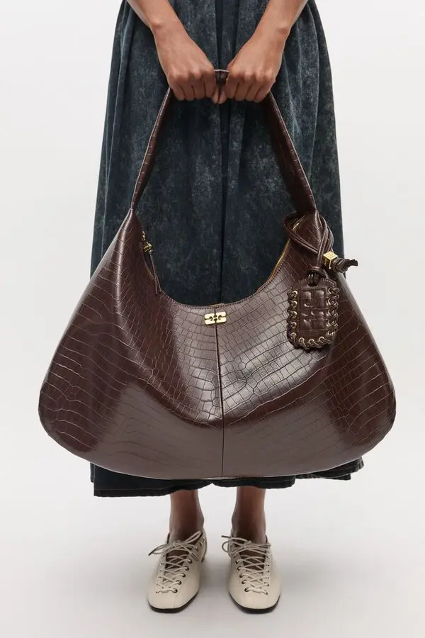 GANNI Croc Effect Extra Large Hobo Bag