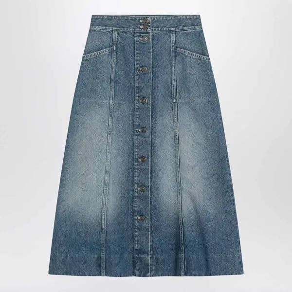 Valentino Garavani Button Detailed Denim Midi Skirt