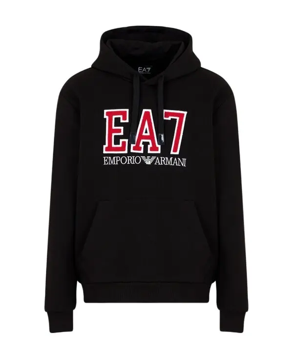 EA7 Logo Print Cotton Blend Hoodie
