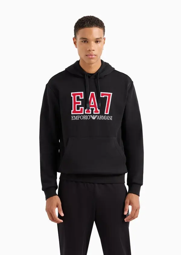 EA7 Logo Print Cotton Blend Hoodie