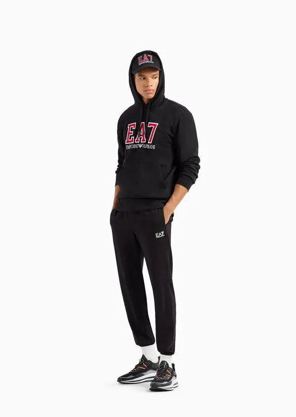 EA7 Logo Print Cotton Blend Hoodie
