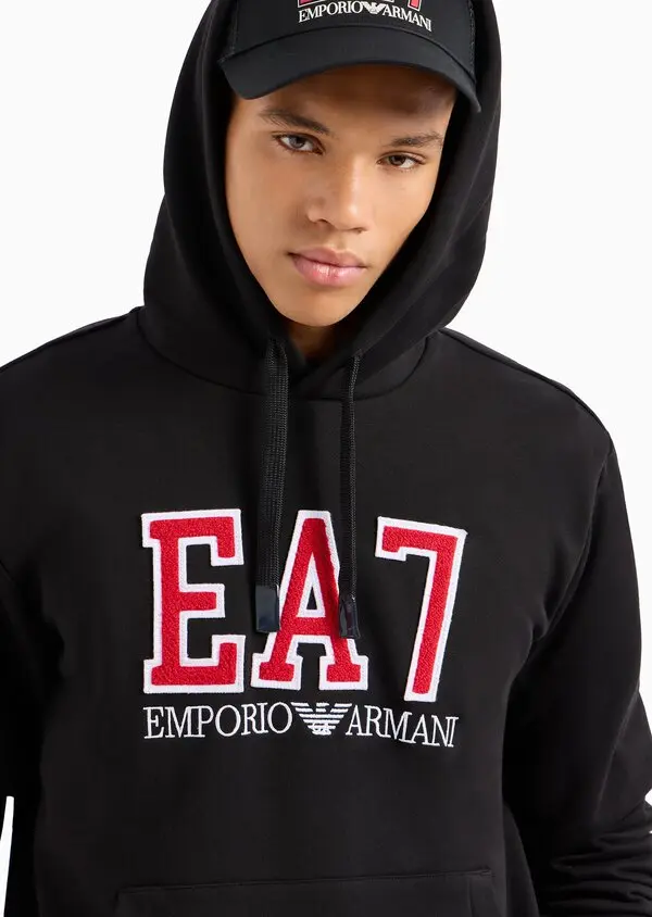 EA7 Logo Print Cotton Blend Hoodie