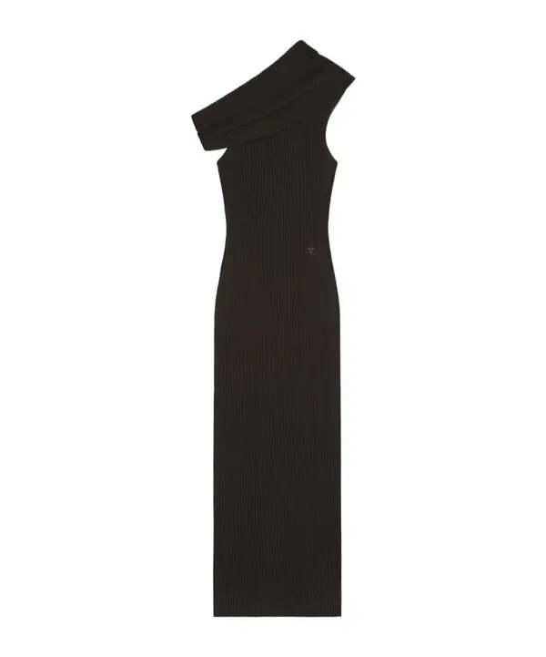 COURREGES Rib-knit Twisted Maxi Dress - Mud Brown