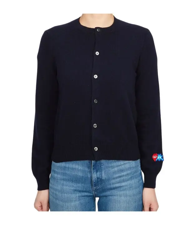 Play Comme Des Garcon Logo Patch Wool Cardigan