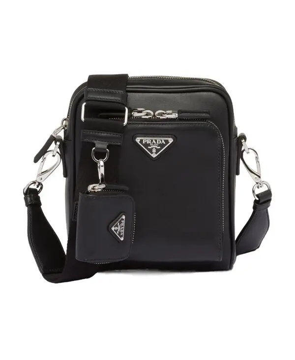 Prada Leather Shoulder Bag With Removable Pouch - Black