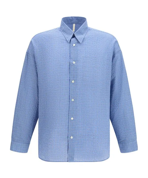 SUNFLOWER Stable Micro-check Seersucker Shirt - Blue