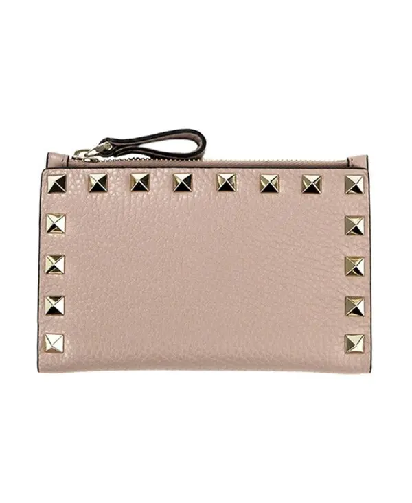 Valentino Garavani Rockstud Zip Card Holder Wallet - Brown