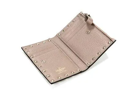 Valentino Garavani Rockstud Zip Card Holder Wallet - Brown