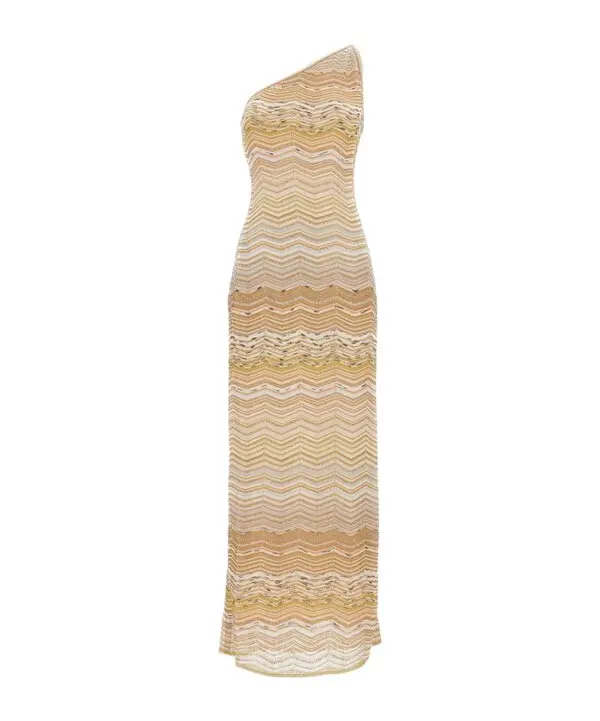 Missoni Chevron Pattern One-shoulder Maxi Dress - Nude