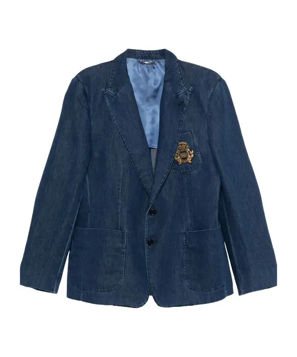 Dolce & Gabbana Denim Blazer With Crest Detail