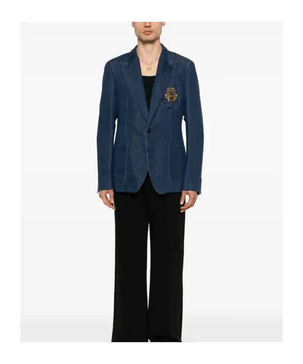 Dolce & Gabbana Denim Blazer With Crest Detail