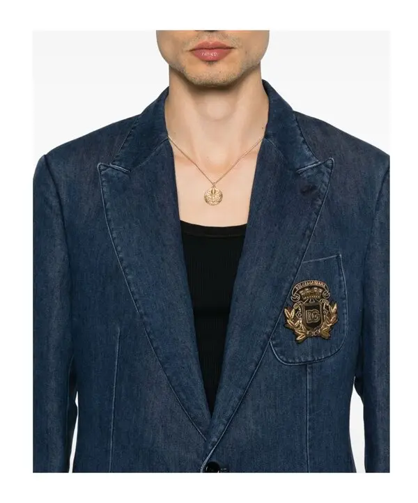 Dolce & Gabbana Denim Blazer With Crest Detail
