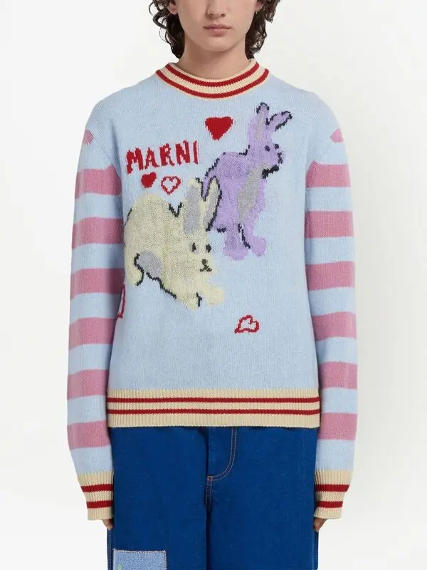 Marni Sweater With Rabbit Inlay And Striped Trim