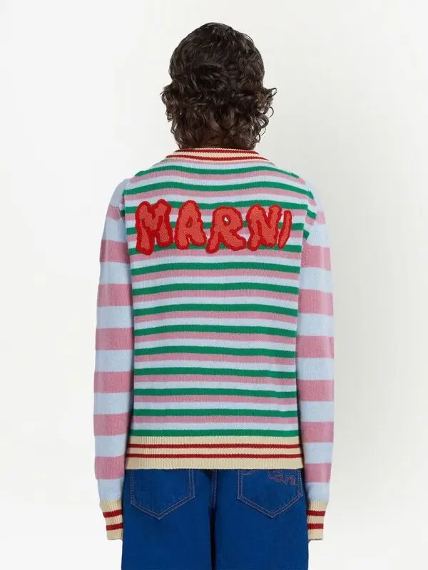 Marni Sweater With Rabbit Inlay And Striped Trim