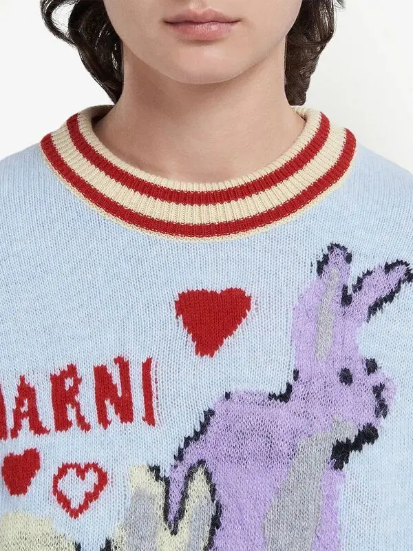 Marni Sweater With Rabbit Inlay And Striped Trim