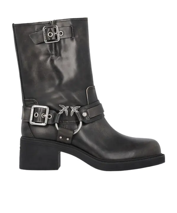 Pinko Love Birds Buckle Ankle Boots - Black