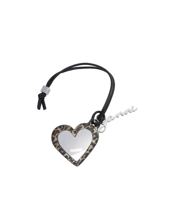 GANNI Leopard Print Heart Mirror With Metallic Dice Charm - Black