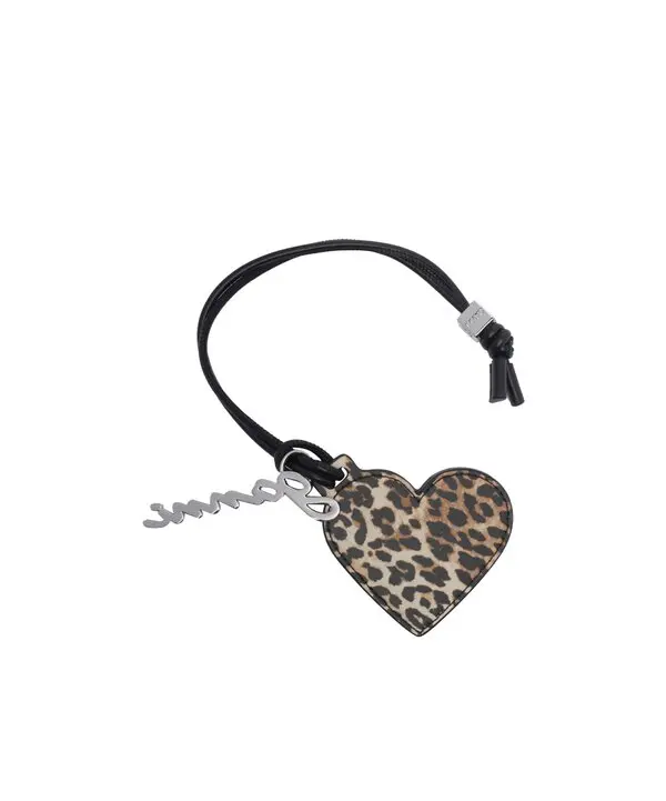 GANNI Leopard Print Heart Mirror With Metallic Dice Charm - Black